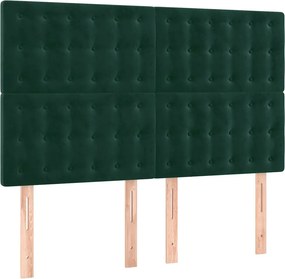 Čelo postele s LED tmavě zelená 144x5x118/128 cm samet 3122909