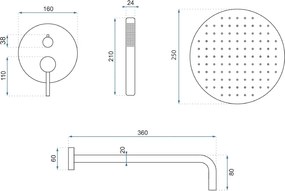 Rea Lungo, sprchový set pod omítku s dešťovou hlavovou a ruční sprchou, měděná matná, REA-P8809