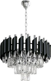 Lustr Cristal, 1x křišťálové/chromové/černé kovové stínítko, (fi 38cm), ch