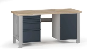 Dílenský pracovní stůl G7, buková spárovka, 1700 x 685 x 840 mm, 1x skříňka, 4 zásuvky, grafit