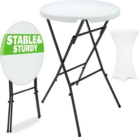 Barový stolek bílý s potah bílý Ø72cm skládací 110cm výška