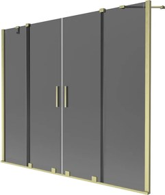 Mexen Velar Duo, 2-křídlová posuvná vanová zástěna 200 x 150 cm, 8mm šedé sklo, zlatý matný profil, 896-200-000-42-55