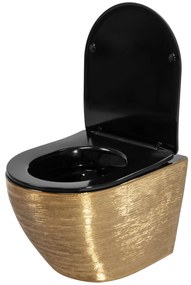 Závěsná WC mísa se SoftClose sedátkem REA CARLO FLAT, černá/zlatá kartáčovaná
