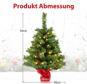 Costway 64 cm velký osvětlený mini vánoční stromek na stůl s 50 zelenými LED