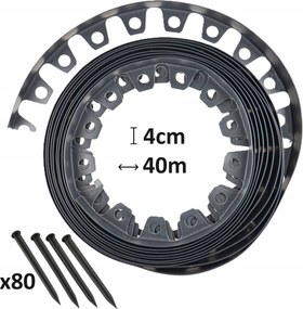 Zahradní lem trávníku černý 4 cm 40 m pružný 80 ks kolíků