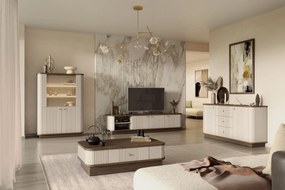 TV stolek Vesper 3D 187 cm - kašmír / ořech / zlaté úchyty