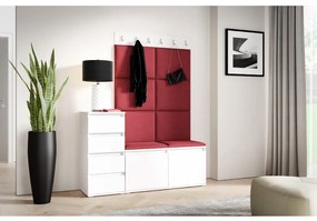 Eka Předsíňová stěna s čalouněnými panely Trinity 34 - Bílá / Rubínová 2324