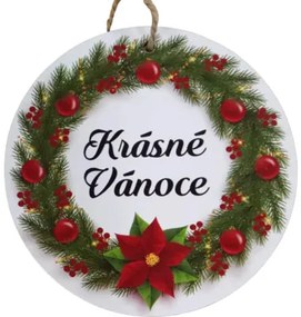 Bondecor Vánoční dřevěná dekorace kulatá "Krásné Vánoce" 15cm