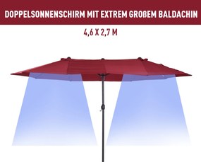 Dvojitý slunečník Outsunny 455 x 265 cm, sluneční clona s UV ochranou a kličkou, balkonový slunečník, plážový slunečník, větruodolný slunečník pro pl…