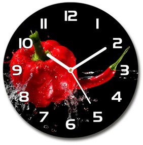 Wallmuralia Skleněné hodiny kulaté Červené papriky fi 30 cm