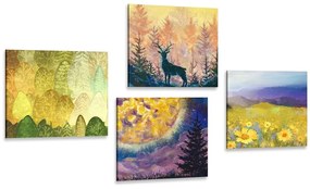 Set obrazů příběh jelena v imitaci olejomalby - 4x 40x40 cm