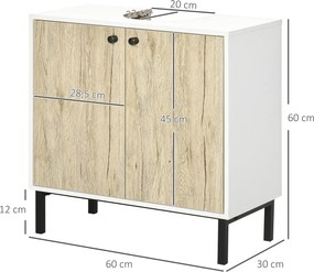 kleankin Skříňka pod umyvadlo pro moderní umyvadla s kovovými nohami a dvojitými dveřmi 60 x 30 x 60 cm - Bílá a dřevěná barva