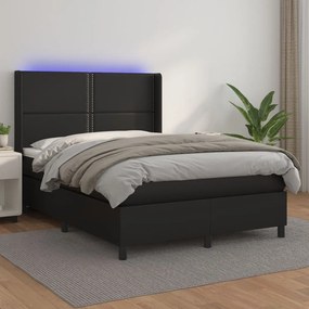 Box spring postel s matrací a LED černá 140 x 190 cm umělá kůže 3139319