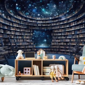 Fototapeta Knihy a hvězdy - knihovna ve vesmíru s hvězdnou oblohou