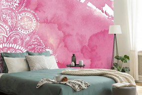 Samolepící tapeta Mandala růžový akvarel - 375x250 cm