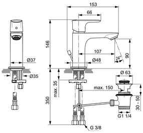 Ideal Standard Connect Air - umyvadlová baterie stojánková SLIM, s odt. garniturou (5l/min) A7007AA