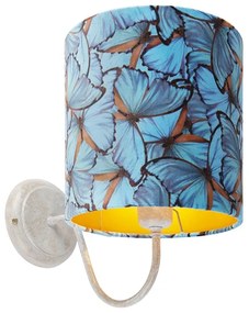Klasická nástěnná lampa bílá s odstínem sametového motýla - Matt