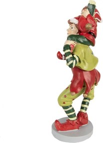 Zeleno - červená vánoční dekorace socha Elf - 12*9*19 cm
