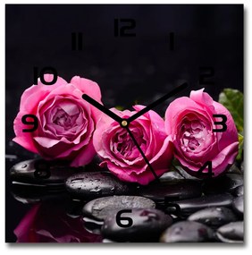Wallmuralia Skleněné hodiny čtverec Růžové růže 30x30 cm