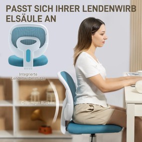 HOMCOM Kancelářská židle, ergonomická židle s C-tvarovanou opěrkou zad, výškově nastavitelná, modrá