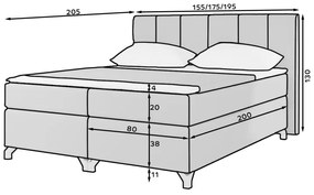 dvojlůžko boxspring BASILIO - Ontario 81 - 140x200cm - s LED