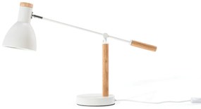 Bílá stolní lampa na čtení z dřeva a kovu PECKOS