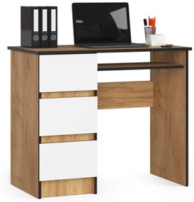 Ak furniture Třízásuvkový počítačový stůl DYENS levý 90 cm tmavě hnědý/bílý dub