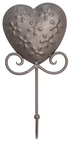 Hnědý antik nástěnný háček se srdcem Hart Flowy - 10*5*21 cm