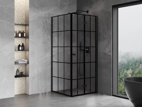 Mexen Mist-F T, 1-křídlý ​​skládací sprchový kout pravý 70 x 70 cm, čiré sklo-černá mřížka, 8A6T-070-070-70-77-P
