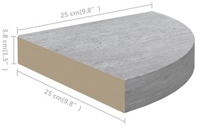 Nástěnné rohové police 2 ks betonově šedé 25 x 25 x 3,8 cm MDF