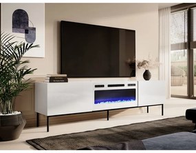 TV stolek Koda 200, Barva: bílý / bílý lesk + černý, Krb: bílý