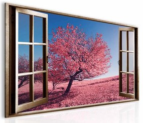 3D obraz okno růžová krajina Velikost (šířka x výška): 120x80 cm