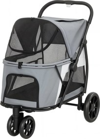 PawHut skládací kočárek pro psy a kočky — do 20 kg, pratelná podložka, síťovaná okna, 3 kola, dvířka, zadní kapsa, šedý | Aosom