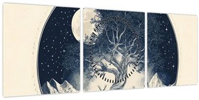 Obraz - Magický strom s jelenem I. (s hodinami) (90x30 cm)
