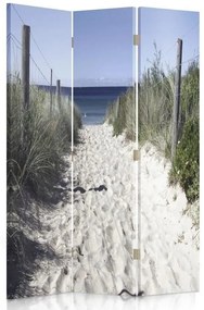 Ozdobný paraván Písečná tráva na mořské pláži - 110x170 cm, třídílný, obustranný paraván 360°
