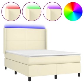 vidaXL Box spring postel s matrací a LED krémová 140x200 cm umělá kůže