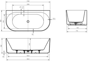 Mexen Sella, volně stojící vana ke stěně, drážkovaná, 170 x 80 cm, bílá lesklá, 52711708000-SS