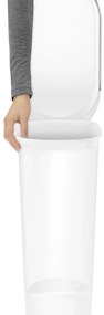Simplehuman pedálový odpadkový koš, 40 l, bílý plast, úzký, oválný, s nerez krytem sáčku