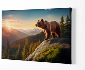 Obraz na plátně - Medvěd Grizzly se rozhlíží po krajině FeelHappy.cz Velikost obrazu: 180 x 120 cm