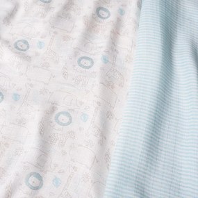 SCANquilt dětská mušelínová osuška BAMBOO - set 2 ks proužky+zvířátka světle modrá dětská osuška