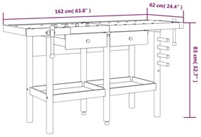 Pracovní stůl se zásuvkami a svěráky 162x62x83cm masivní akácie,  153323