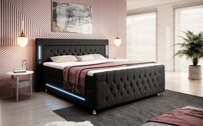 Boxspring postel PARADISE bez úložného prostoru s LED a USB, eko kůže Velikost postele: 140 × 200 cm, Barva EKO kůže: Černá EKO kůže, Výběr matrace:…