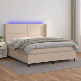 Box spring postel matrace a LED cappuccino 180x200cm umělá kůže,  3139342
