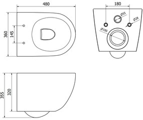 Mexen Lena WC mísa Rimless s pomalu padající deskou slim, duroplast, Matná černá/Zlatá- 30224076