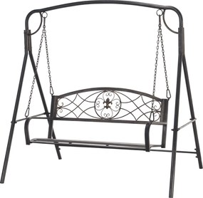 Zahradní houpačka Outsunny pro 2 osoby, houpačka na verandu, kovová, černá se zlatými tóny, 167 x 123 x 175 cm | Aosom