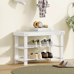 HOMCOM Bambusová botníková lavička se sedadlem, 3-patrový organizér na boty pro 6 párů do předsíně, obývacího pokoje nebo ložnice 70x28x45 cm Bílá