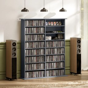 HOMCOM úložný prostor na CD a DVD s 16 přihrádkami a 12 nastavitelnými policemi, maximální kapacita 720 CD/396 DVD a Blu-ray, šedá