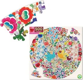 EEBOO Kulaté puzzle Modrý a žlutý ptáček / 500 dílků / průměr 58,5 cm