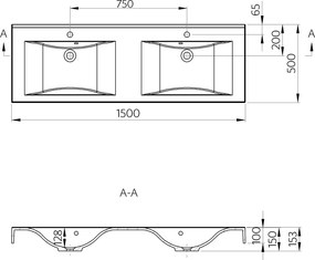 Sapho Flavia 68154 dvojumyvadlo 150 x 50 cm