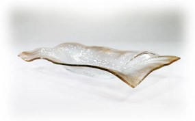 BDK-GLASS Skleněná lehaná mísa VALENCE béžová 42x22cm